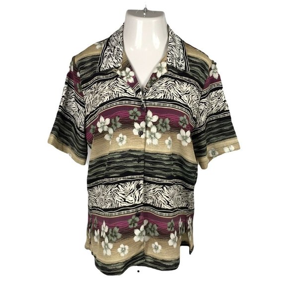 Alia | Tops | Alia Womens Button Up Collared Shirt Sz Purple Beige ...